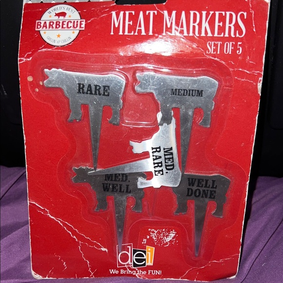 Dei | Kitchen | Dei Bbq Meat Markers Set Of 5 Stainless Steel Cow Shape ...